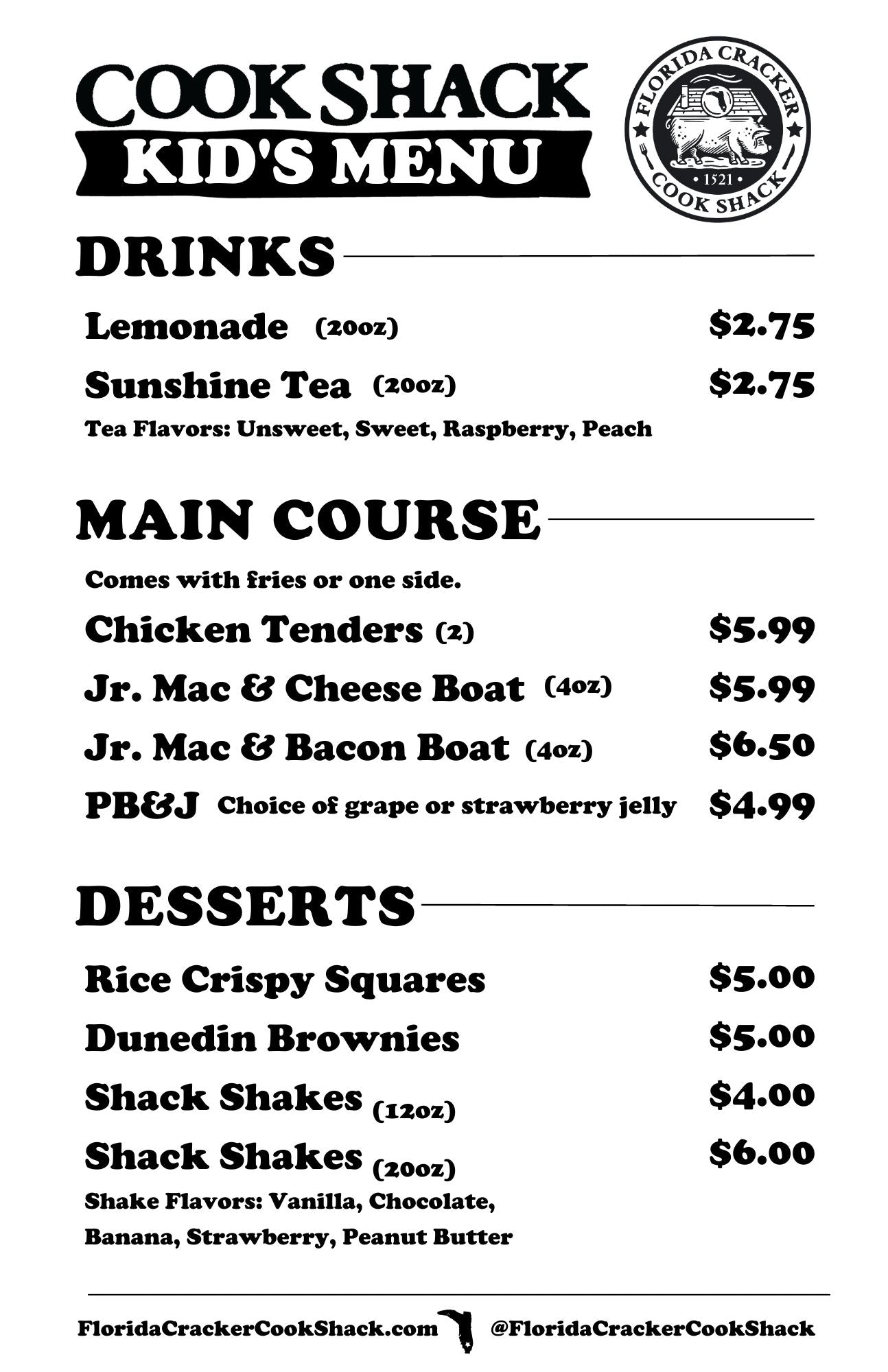 Our Menu – Florida Cracker Cook Shack