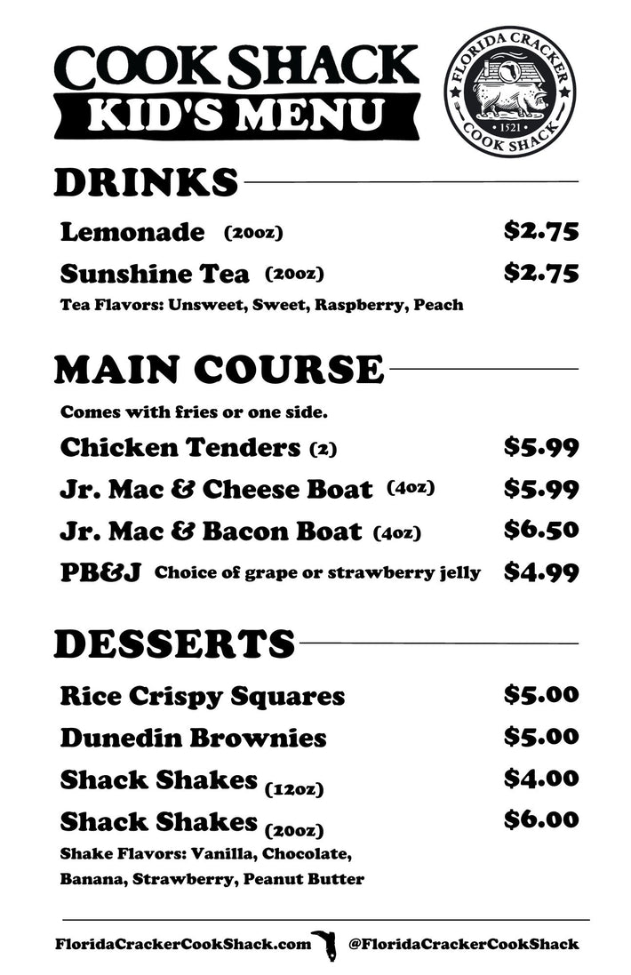 Our Menu – Florida Cracker Cook Shack